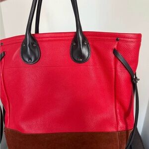 Bags | Red And Brown Leather Tote Bag | Poshmark